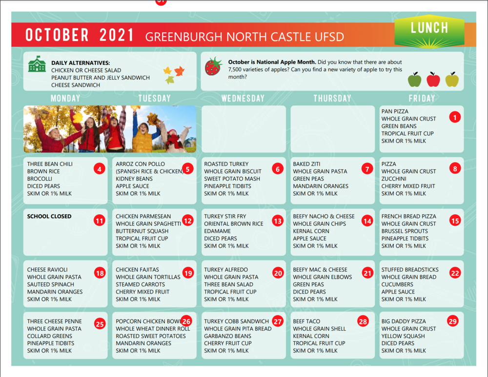 October Lunch Menu | Greenburgh Academy